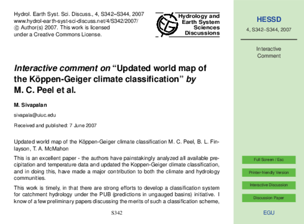(PDF) Interactive comment on “Updated world map of the Köppen-Geiger ...