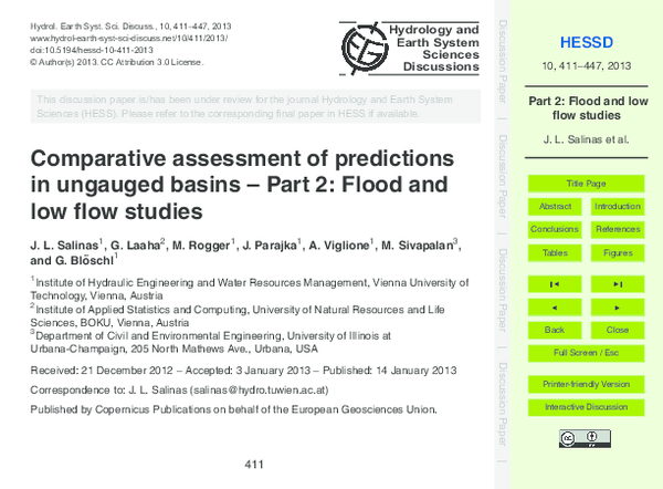 (PDF) Comparative assessment of predictions in ungauged basins–Part 2: Flood and low flow studies