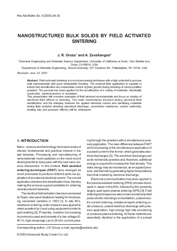 (PDF) Nanostructured bulk solids by field activated sintering