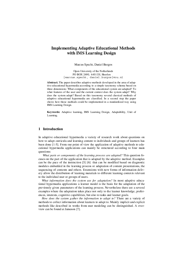 (PDF) Implementing adaptive educational methods with IMS learning design