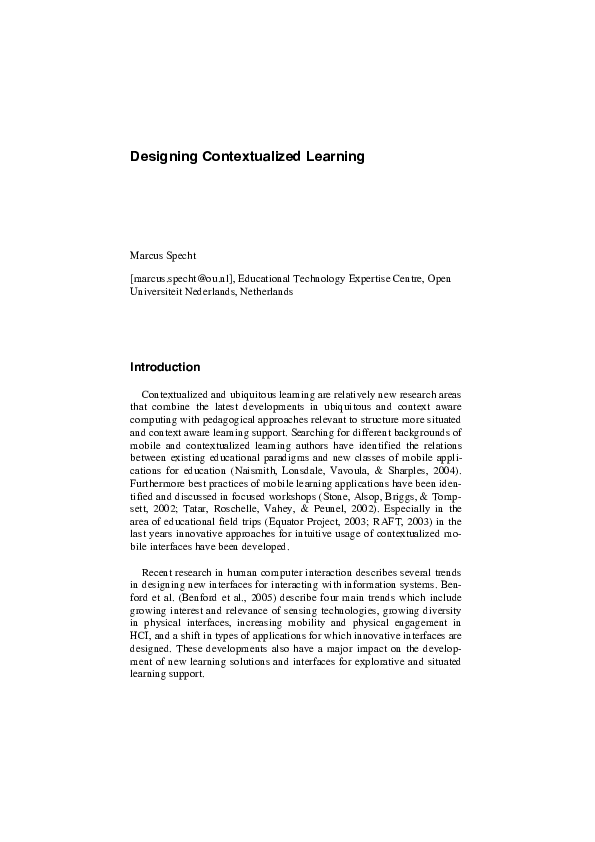 (PDF) Designing Contextualized Learning