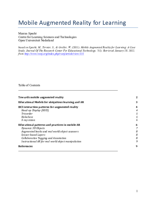 (PDF) Mobile Augmented Reality for Learning
