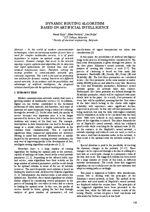 (PDF) DYNAMIC ROUTING ALGORITHM BASED ON ARTIFICIAL INTELLIGENCE