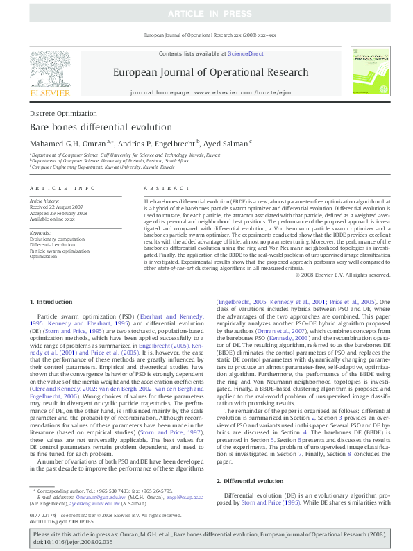 Pdf Bare Bones Differential Evolution