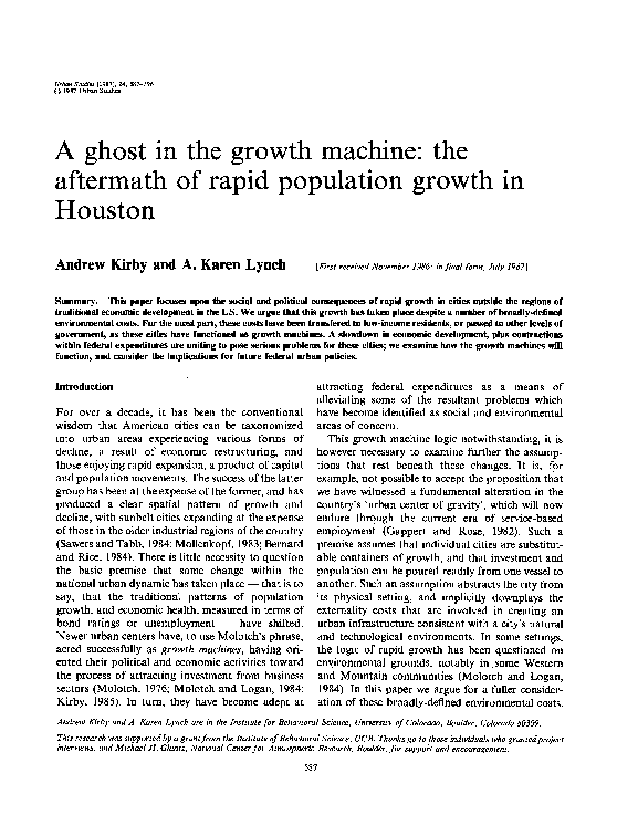 (PDF) A ghost in the growth machine: the aftermath of rapid population ...