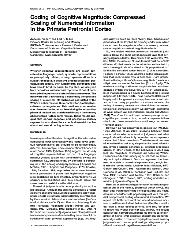 (PDF) Coding of Cognitive Magnitude:: Compressed Scaling of Numerical ...