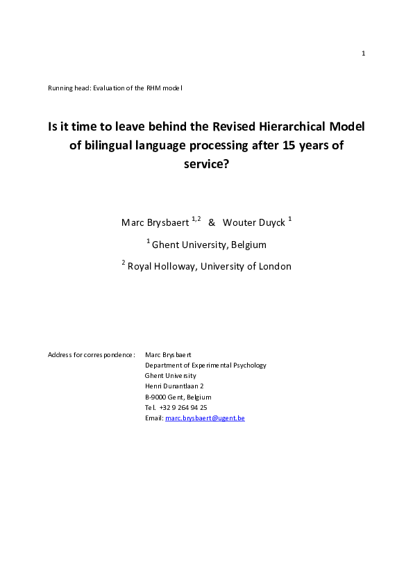 (PDF) Is it time to leave behind the Revised Hierarchical Model of ...
