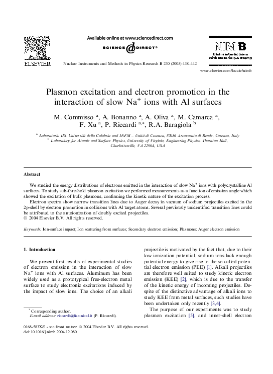 (PDF) Plasmon excitation and electron promotion in the interaction of ...