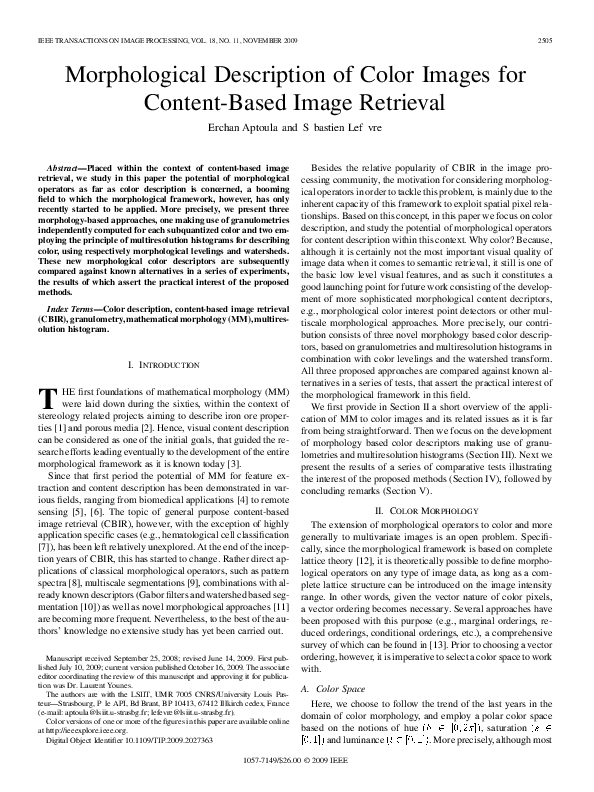(PDF) Morphological description of color images for content-based image retrieval