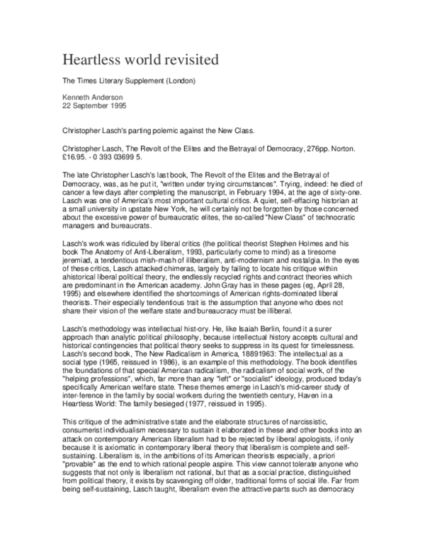 (PDF) 'Heartless world revisited: Christopher Lasch's Parting Polemic ...