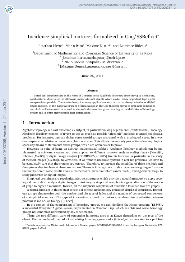 (PDF) Incidence simplicial matrices formalized in Coq/SSReflect