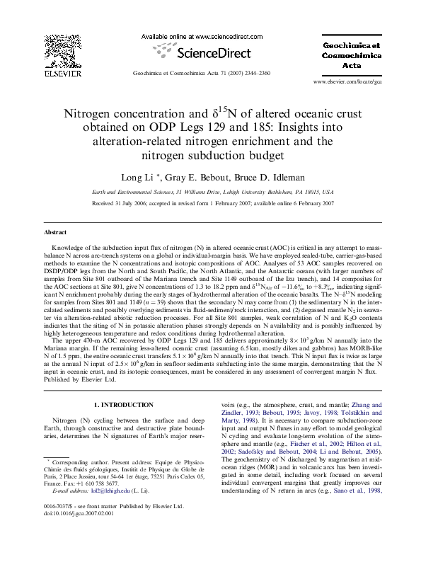 (PDF) Nitrogen concentration and δ 15 N of altered oceanic crust ...