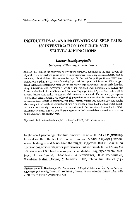 (PDF) Instructional and motivational self-talk: An investigation on ...