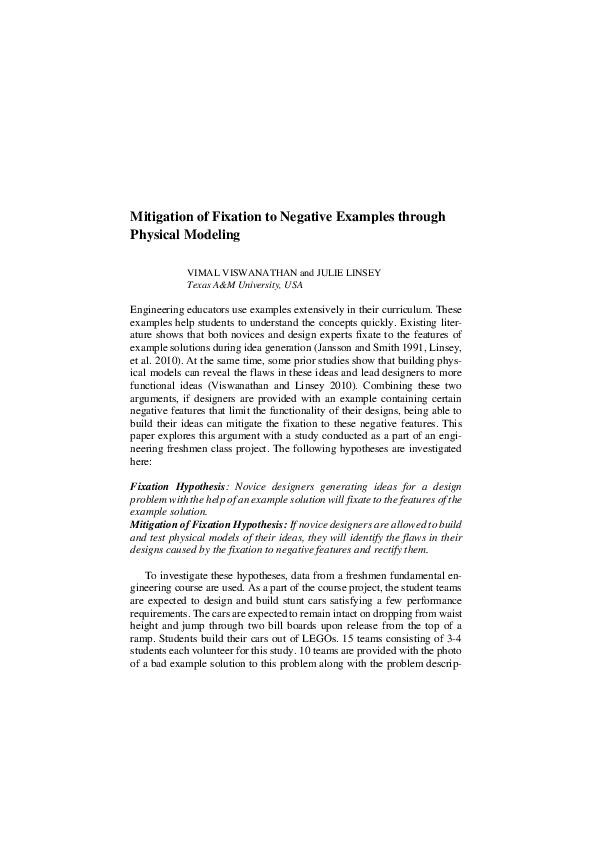 (PDF) Mitigation of Fixation to Negative Examples through Physical Modeling