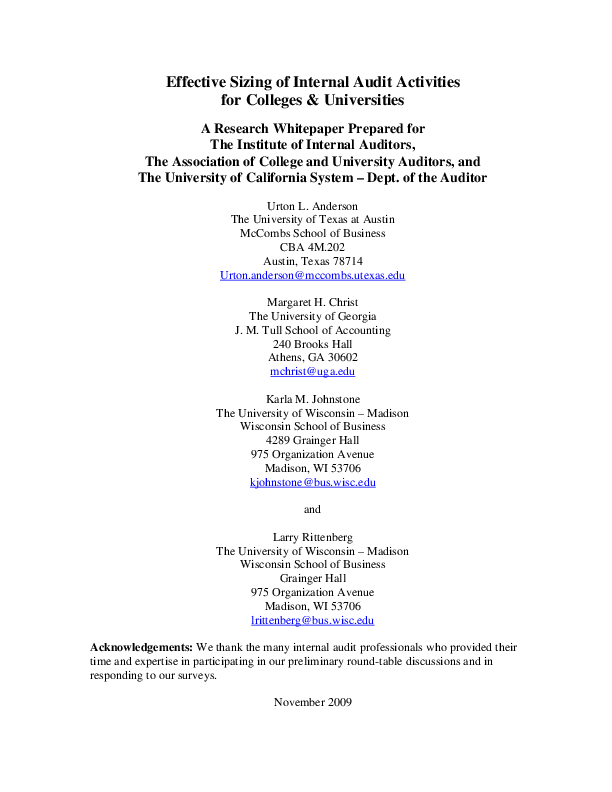 (PDF) Effective sizing of internal audit activities for colleges and ...