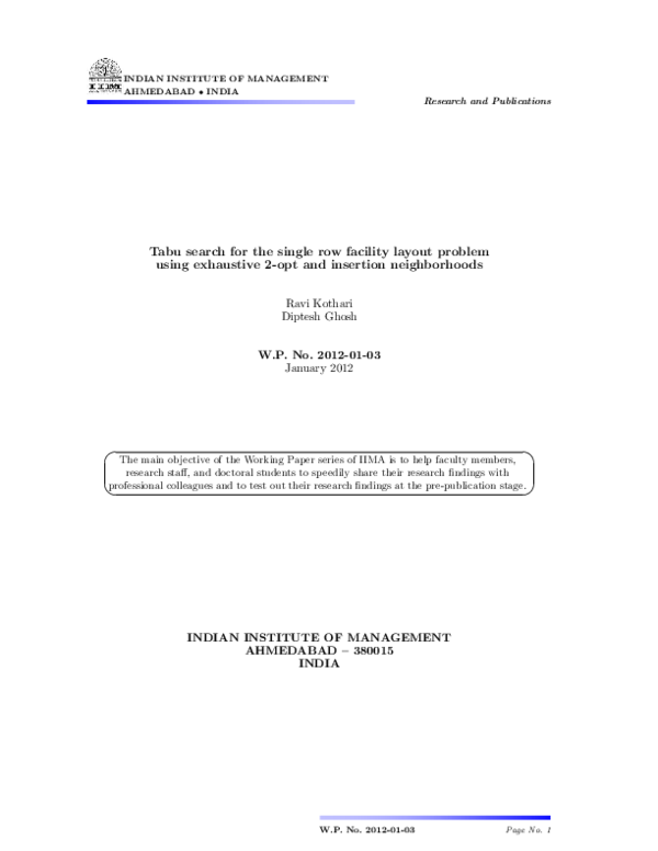 Pdf Tabu Search For The Single Row Facility Layout Problem Using Exhaustive 2 Opt And