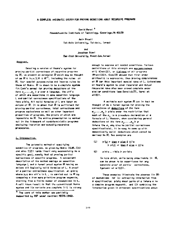 (PDF) A complete axiomatic system for proving deductions about recursive programs