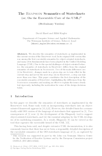 (PDF) The rhapsody semantics of statecharts (or, on the executable core of the UML)