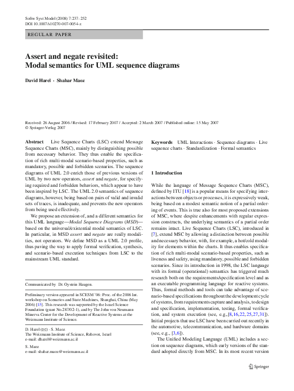 (PDF) Assert and negate revisited: Modal semantics for UML sequence diagrams