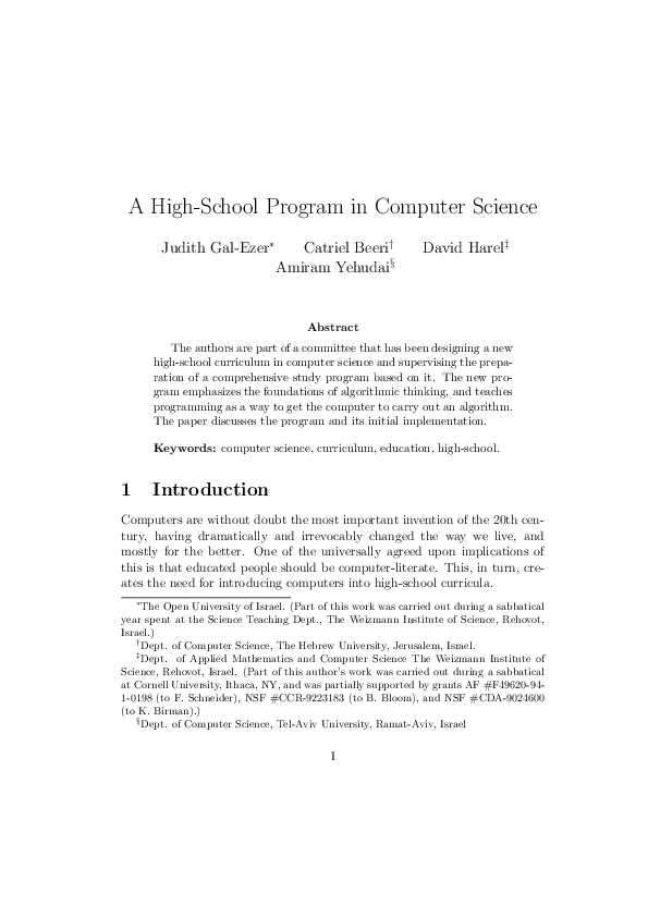 (PDF) A high school program in computer science