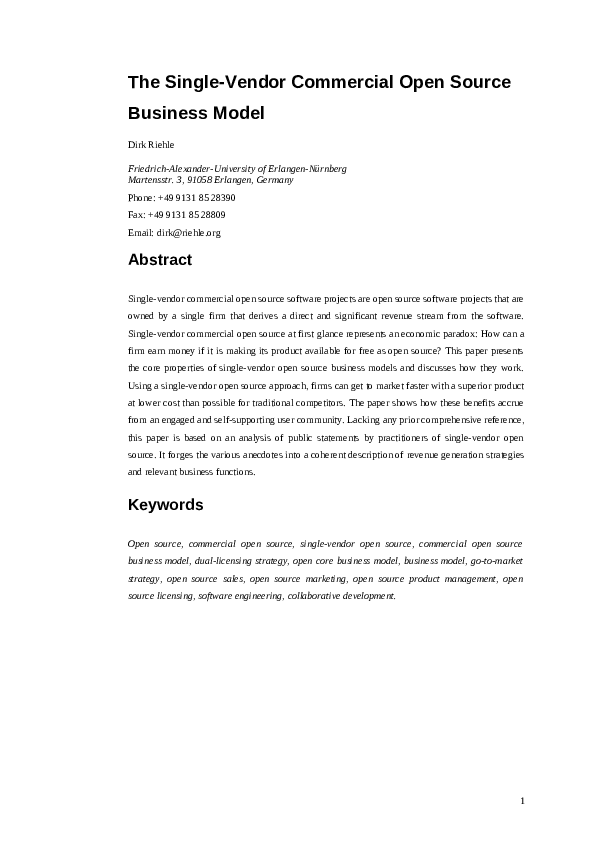 (PDF) The single-vendor commercial open source business model
