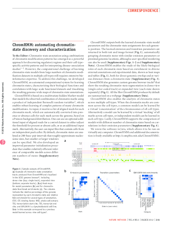 (PDF) ChromHMM: automating chromatin-state discovery and characterization
