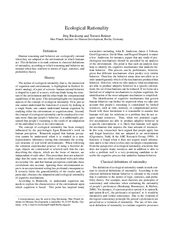 (PDF) Ecological rationality