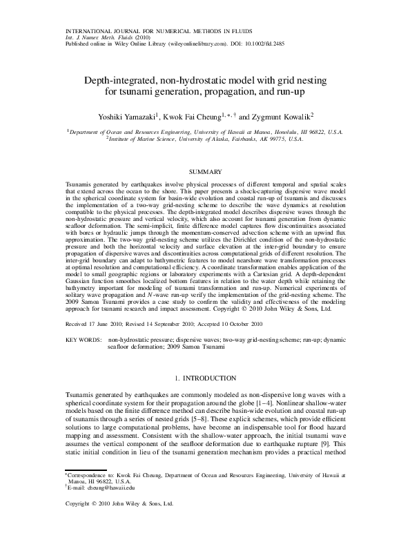 (PDF) Depth‐integrated, non‐hydrostatic model for wave breaking and run‐up