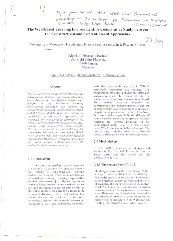 (PDF) The Web-Based Learning Environment: A Comparative Study Between The Constructivist And ...