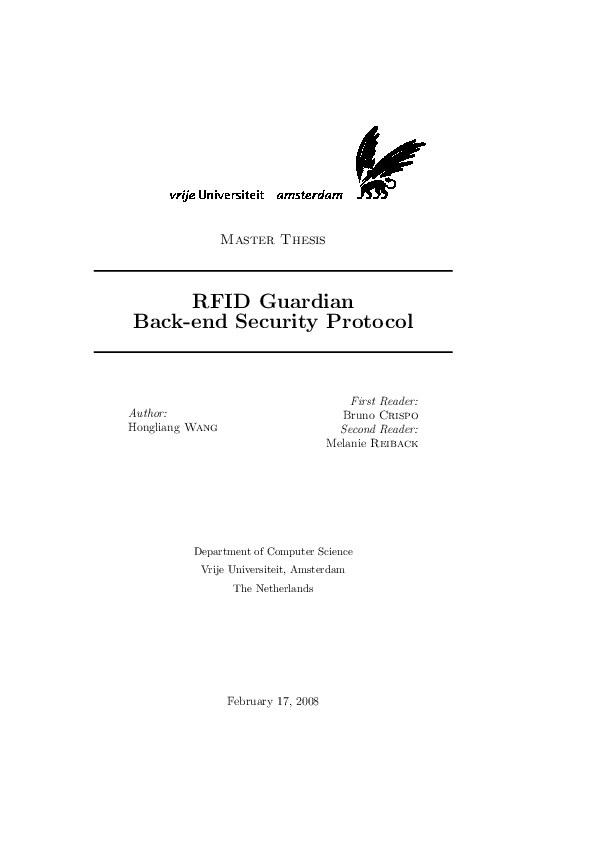 (PDF) RFID Guardian Back-end Security Protocol