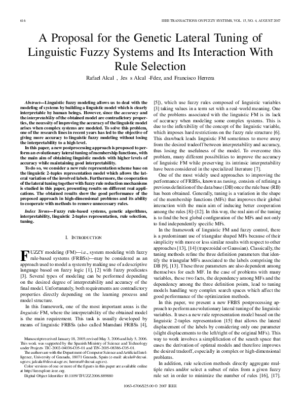 (PDF) A proposal for the genetic lateral tuning of linguistic fuzzy systems and its interaction ...