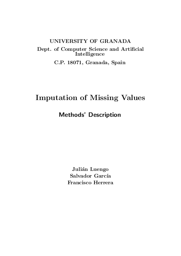 (PDF) Imputation of Missing Values