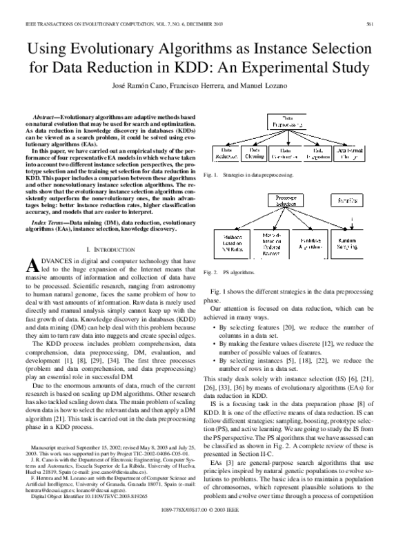 Pdf Using Evolutionary Algorithms As Instance Selection For Data
