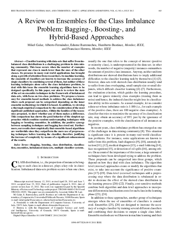 (PDF) A Review on Ensembles for the Class Imbalance Problem: Bagging-, Boosting-, and Hybrid ...