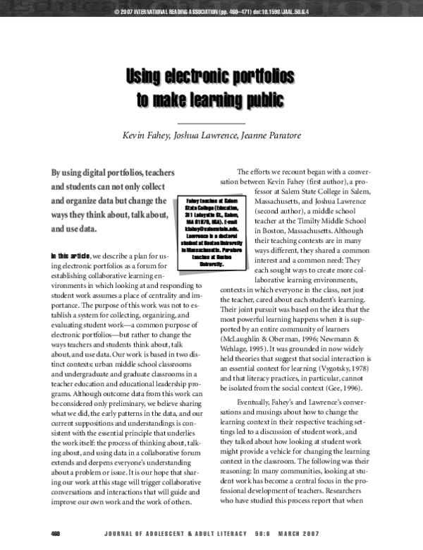 (PDF) Using electronic portfolios to make learning public