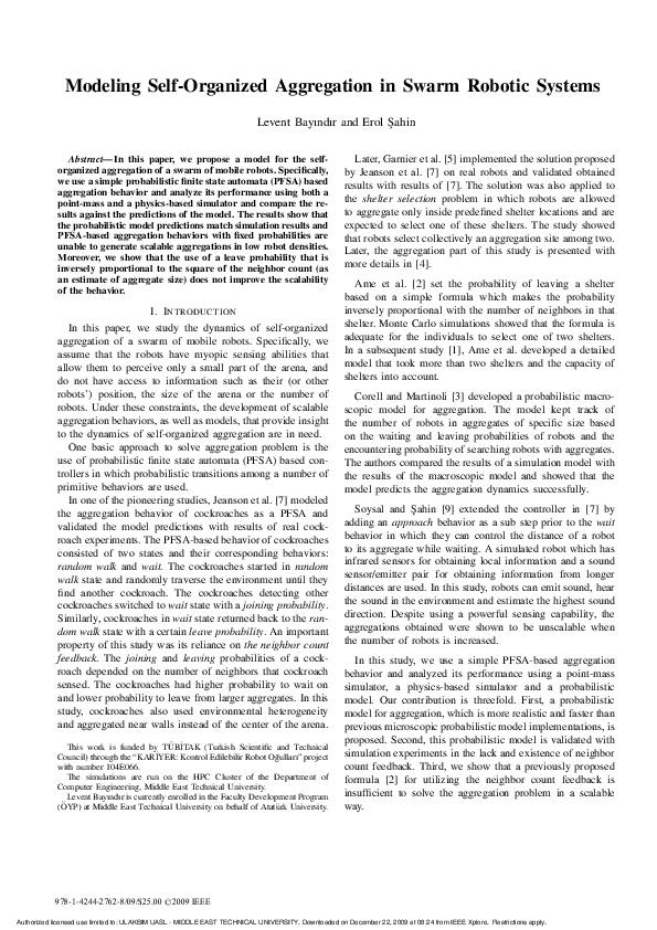 (PDF) Modeling self-organized aggregation in swarm robotic systems