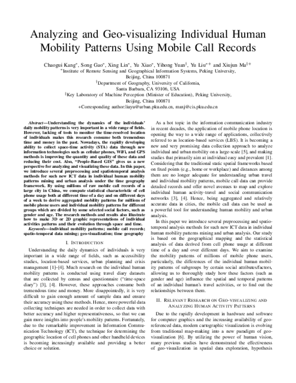 (PDF) Analyzing and geo-visualizing individual human mobility patterns using mobile call records