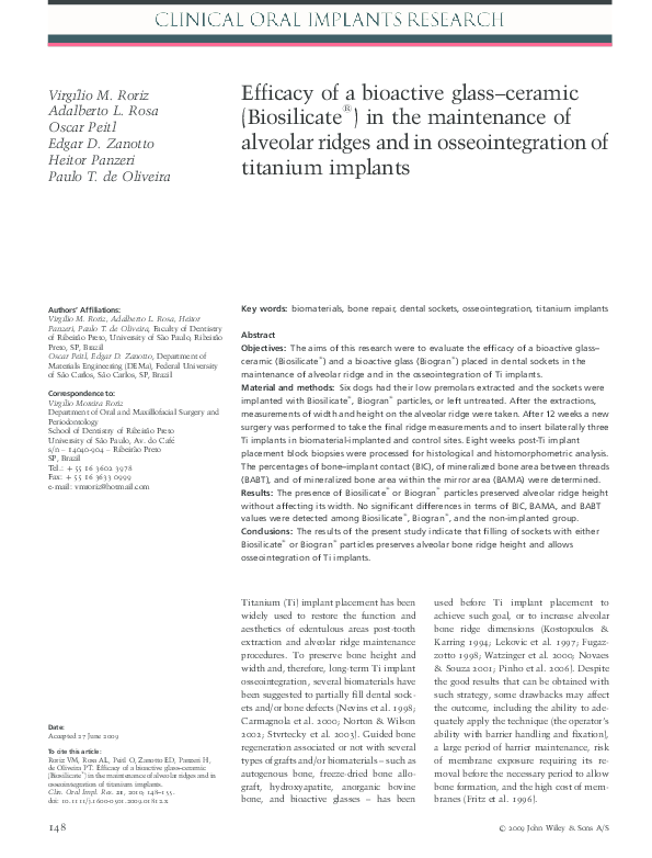 (PDF) Efficacy of a bioactive glass–ceramic (Biosilicate®) in the ...