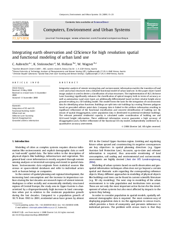 (PDF) Integrating earth observation and GIScience for high resolution spatial and functional ...