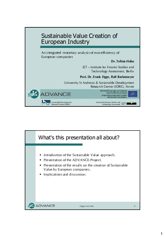 (PDF) Sustainable Value Creation of European Industry
