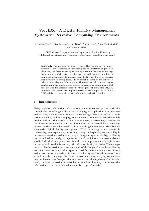 Pdf Veryidx A Digital Identity Management System For Pervasive Computing Environments
