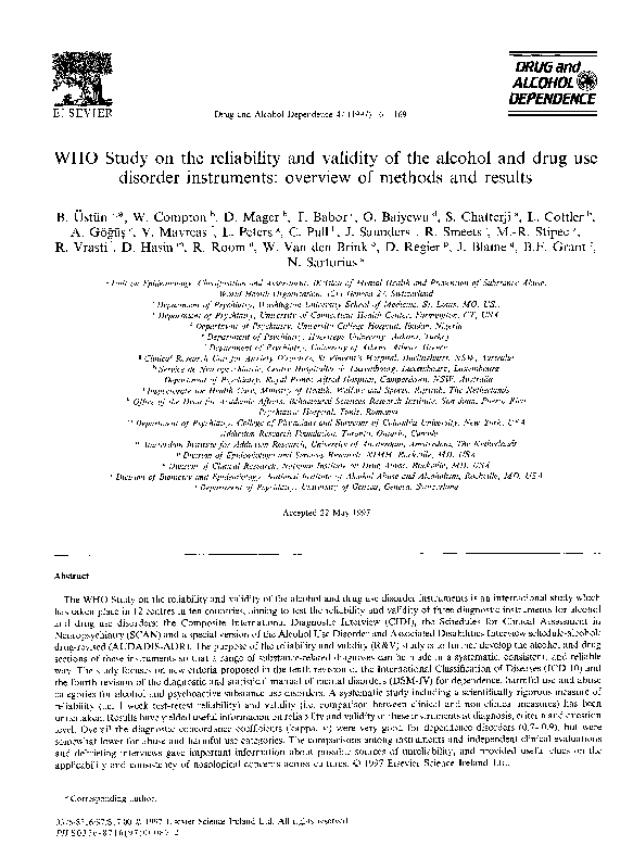 (PDF) WHO study on the reliability and validity of the alcohol and drug ...