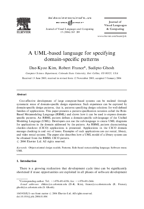 Pdf A Uml Based Language For Specifying Domain Specific Patterns