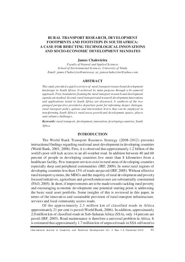 (PDF) RURAL TRANSPORT RESEARCH, DEVELOPMENT FOOTPRINTS AND FOOTSTEPS IN ...