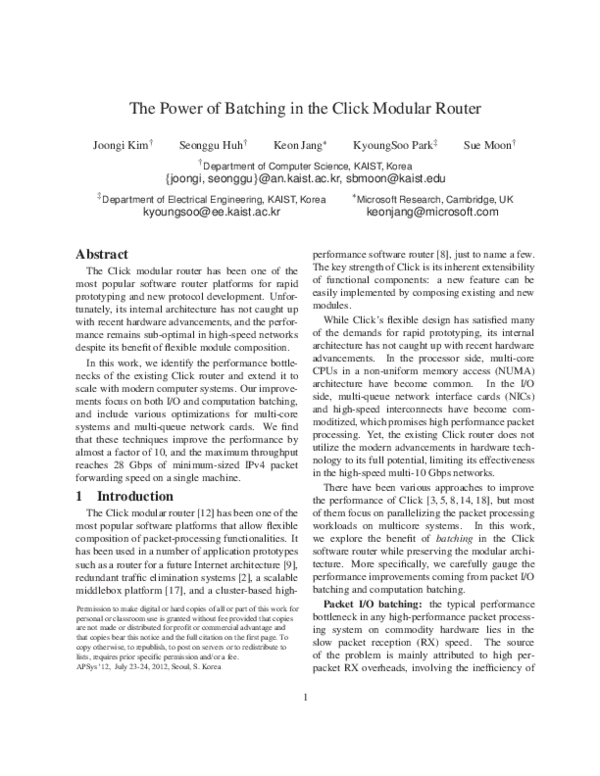 (PDF) The power of batching in the Click modular router