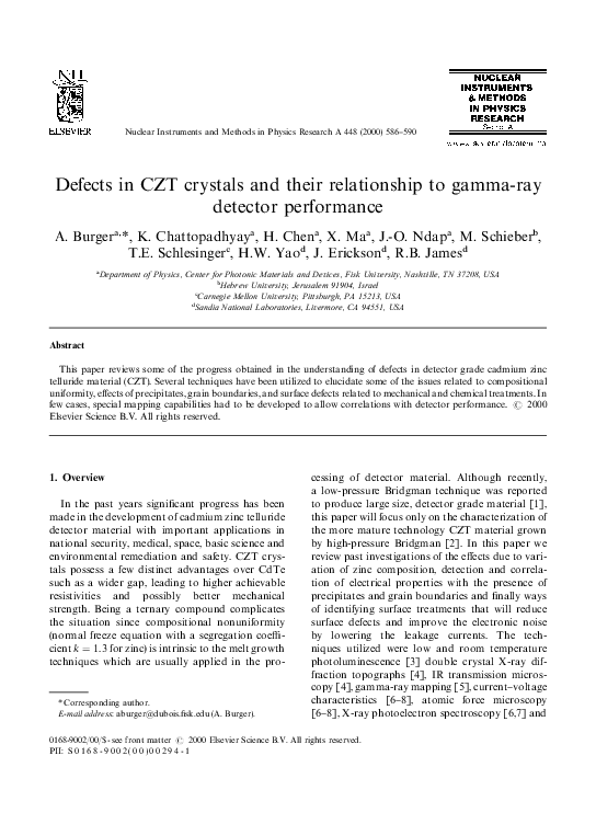 (PDF) Defects in CZT crystals and their relationship to gamma-ray ...