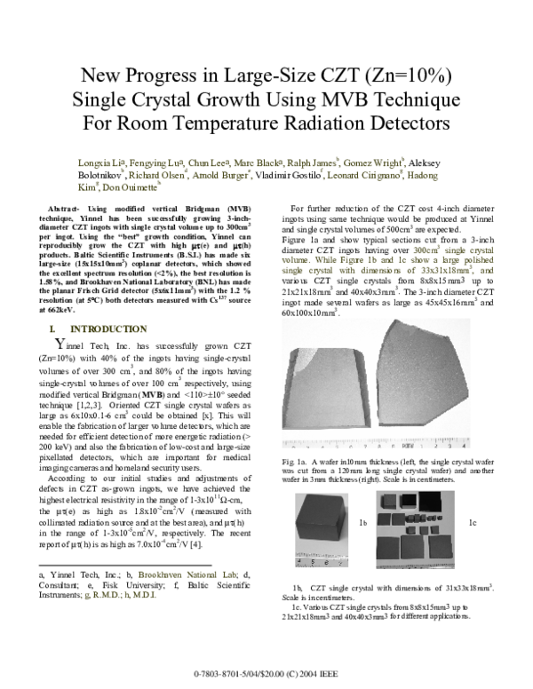 (PDF) New progress in large-size CZT (Zn= 10%) single crystal growth ...