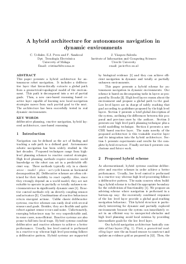 Pdf A Hybrid Architecture For Autonomous Navigation In Dynamic Environments