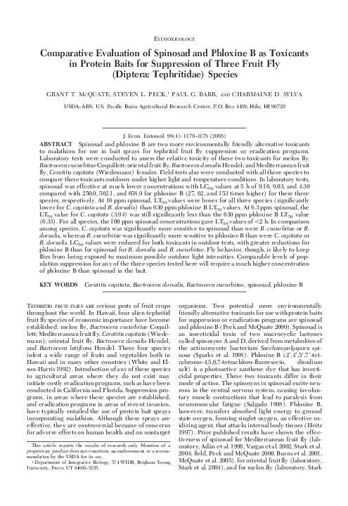 (PDF) Comparative evaluation of spinosad and phloxine B as toxicants in ...
