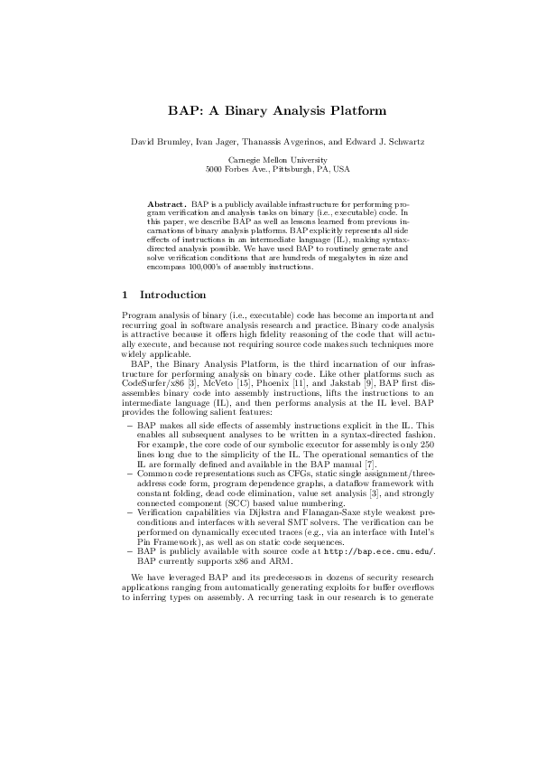 (PDF) BAP: A binary analysis platform
